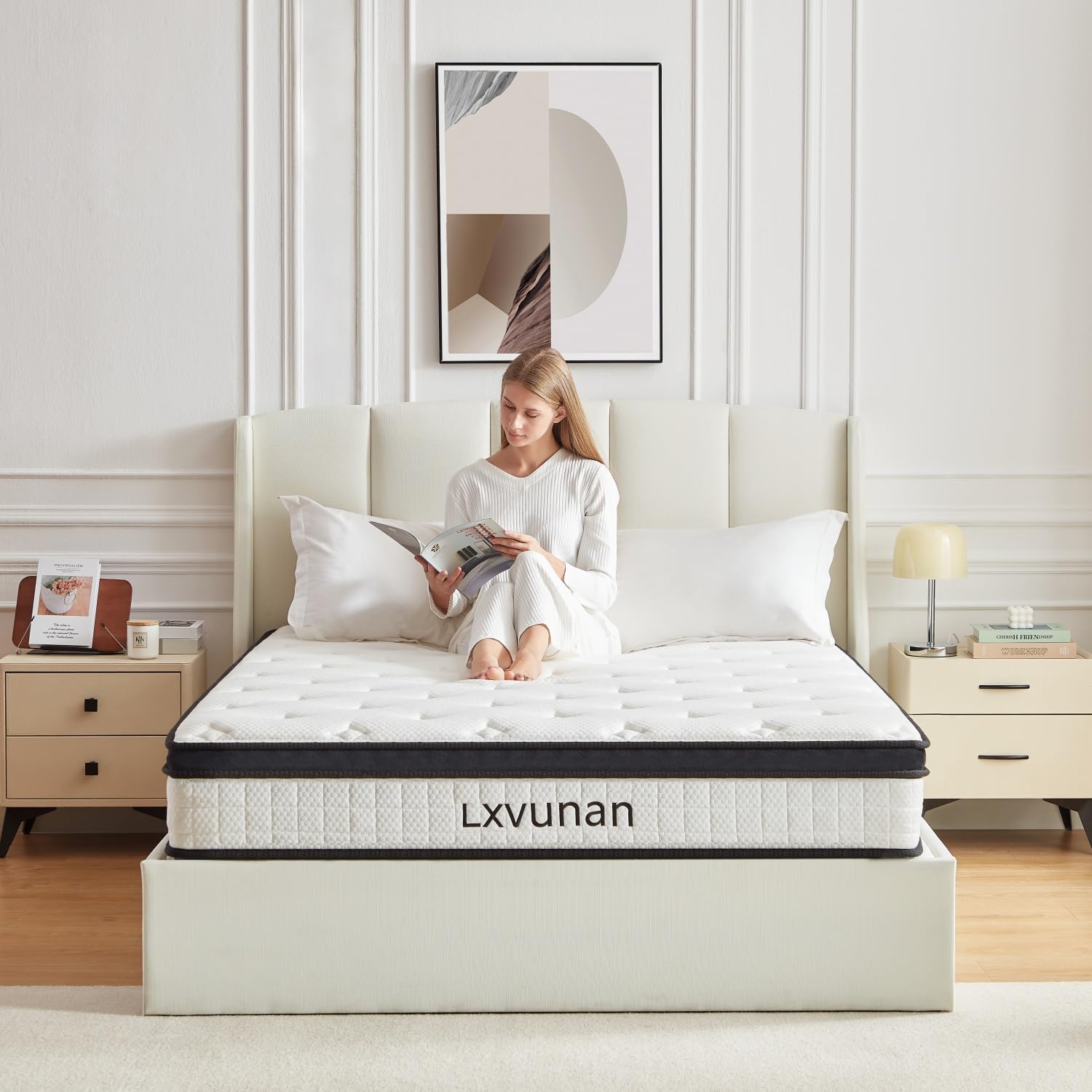 Lxvunan Queen Mattress, 10 Inch Box Mixed Mattress, Including Gel Memory Foam Mattress, Independent Bag Spring Mattress, Medium Hardness, Comfortable and Breathable