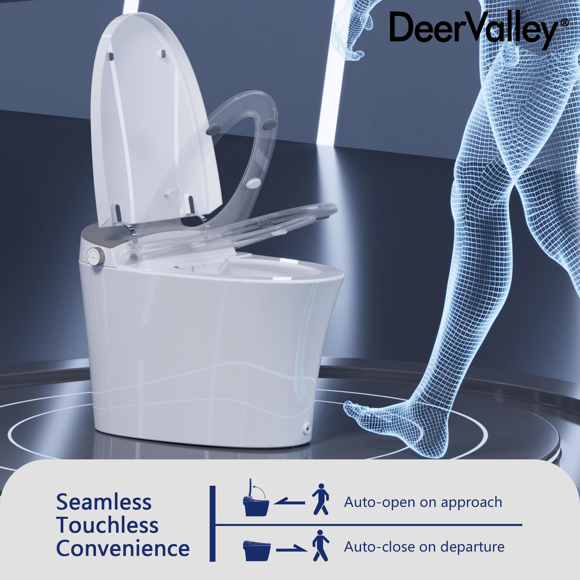 DeerValley Luxury Smart Toilet w/Bidet Built-In, Elongated Tankless Toilet with Automatic Flush, Heated Toilet Seat, Instant Bidet Warm Water and Dryer, Night Light and Remote Control