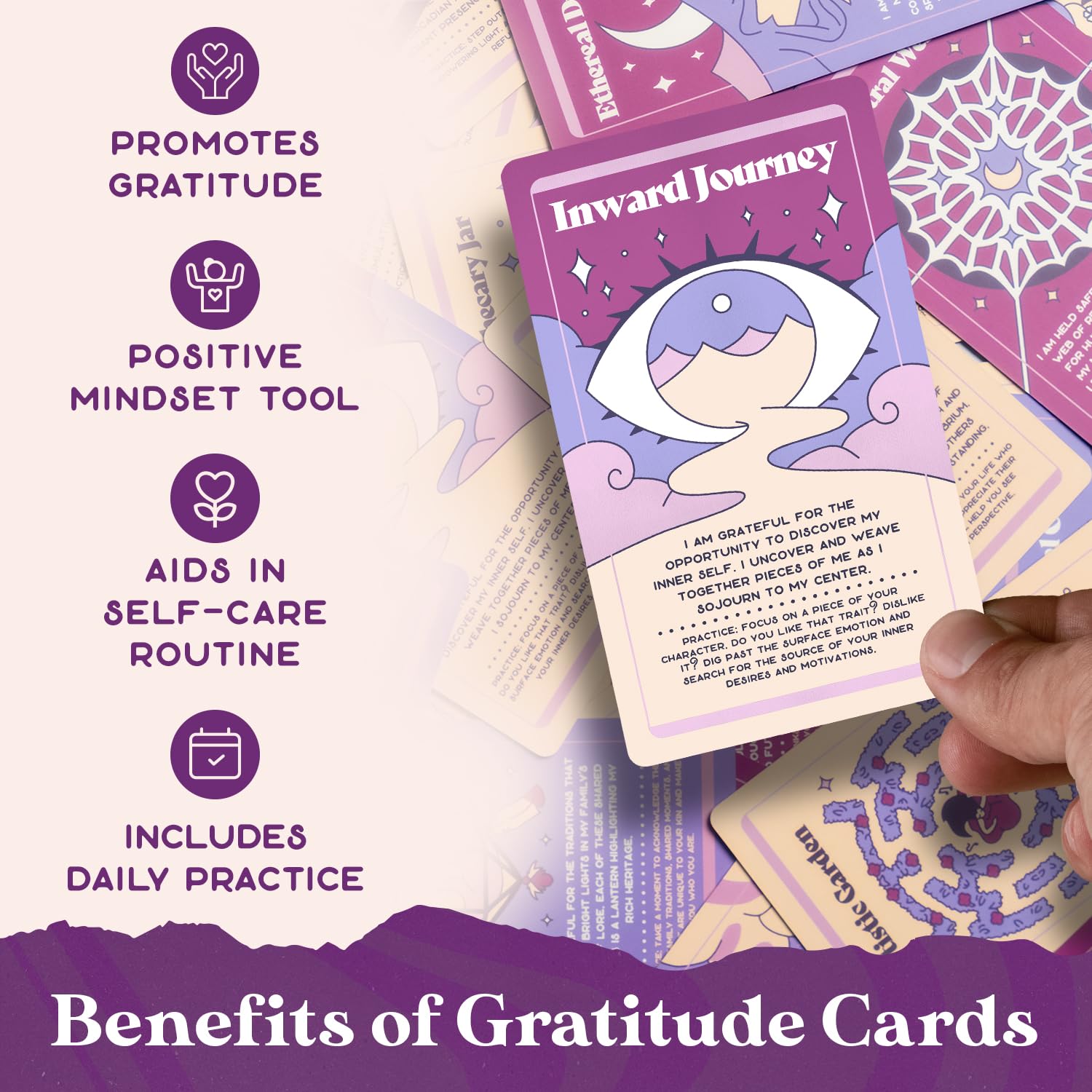 PURPLE CANYON Gratitude Cards for Women and Men | Positive Affirmations Cards for Daily Reflection and Thankfulness | Mindfulness Cards for Self Care | Beautiful 52 Card Deck in Shades of Purple