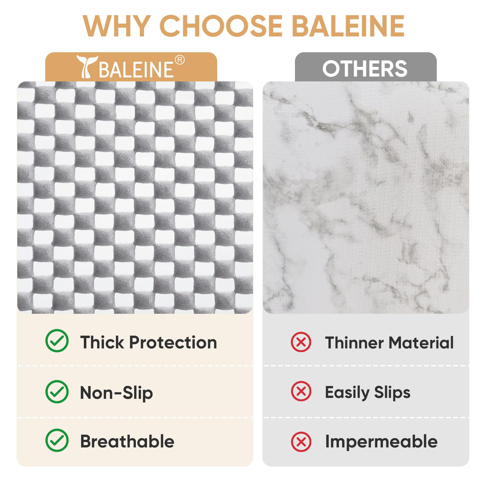 BALEINE Cabinet Liner, Drawer Liner, Shelf Liners for Kitchen Cabinets Non-Adhesive, Non-Slip Protect Desks, Cupboard, Drawers, Shelves, Tableware (12 in x 10 Ft, Gray)