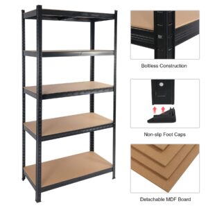 ALBOMI 5 Tier Adjustable Storage Shelving Unit, 35.4" W x 17.7" D x 71" H Large Storage Utility Rack, Heavy Duty Metal Garage Storage Shelves for Warehouse Basement Kitchen, Black