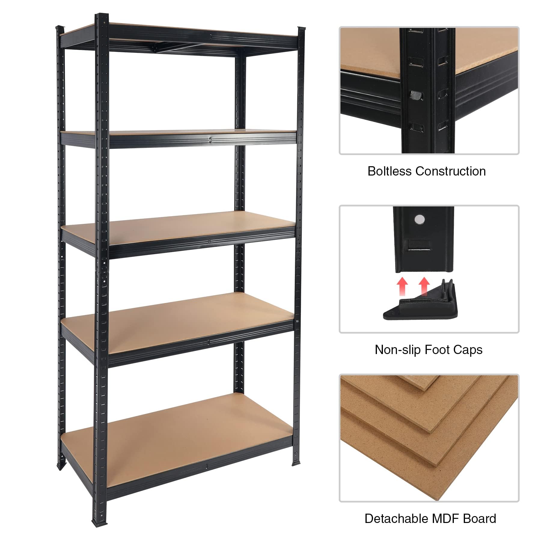 ALBOMI 5 Tier Adjustable Storage Shelving Unit, 35.4" W x 17.7" D x 71" H Large Storage Utility Rack, Heavy Duty Metal Garage Storage Shelves for Warehouse Basement Kitchen, Black