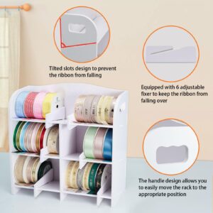 Krafetto Ribbon Storage Organizer Rack, Wall-Mountable Ribbon Holder Rack for Craft Room, Desktop Ribbon Spool Holder Organizer for Ribbons up to 4" in Diameter