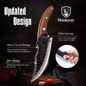 Nordic New Upgraded Hand Forged Viking High Carbon Steel Boning Knife with Leather Sheath, Multipurpose for Meat Cutting, Kitchen, Camping, BBQ, (Brown)