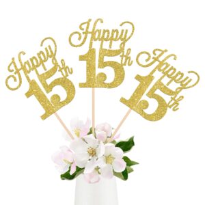 12 pack happy 15th birthday centerpiece sticks glitter fifteen cheers to 15 years old table centerpiece sticks for 15 fabulous birthday theme party supplies gold