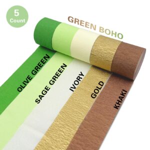 Sage Green Birthday Party Decorations 5 Rolls Crepe Paper Streamers for Wedding, Bridal/Baby Shower, Birthday, Engagements Party Decorations