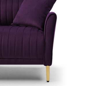 WILLIAMSPACE 31.5" Velvet Single Sofa Chair, Modern Upholstered Armchair with 1 Toss Pillow & Gold Legs, Small Luxury Couch Chair for Living Room, Reading Sofa for Bedroom Apartment, Velvet (Purple)