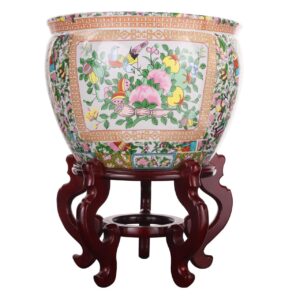 Oriental Furniture Warehouse Rose Medallion Asian Fishbowl Cachepot Planter for Indoor or Outdoor Garden