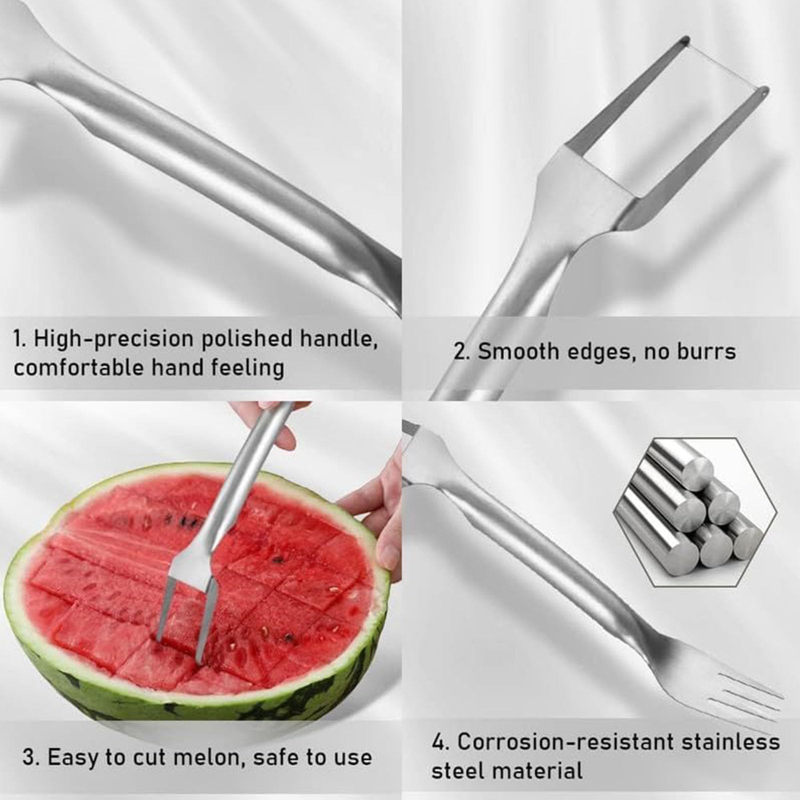 Nenakrn 2-In-1 Stainless Steel Fruit Cutter, 2024 Upgrade Watermelon Cutter, Watermelon Fork Slicer Cutter, Dual Head Fruit Forks Slicer Knife for Home Kitchen Gadget (1Pc)