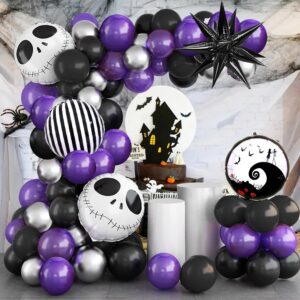 Nightmare Before Christmas Balloons Decorations Skull Halloween Party Decorations Balloon Garland Kit Purple Black Balloon Arch with Skull Balloons for Halloween Birthday Baby Shower Decorations