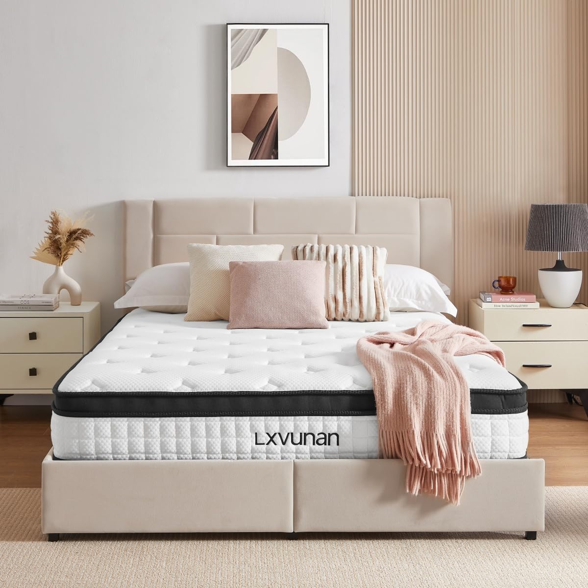 Lxvunan Queen Mattress, 10 Inch Box Mixed Mattress, Including Gel Memory Foam Mattress, Independent Bag Spring Mattress, Medium Hardness, Comfortable and Breathable