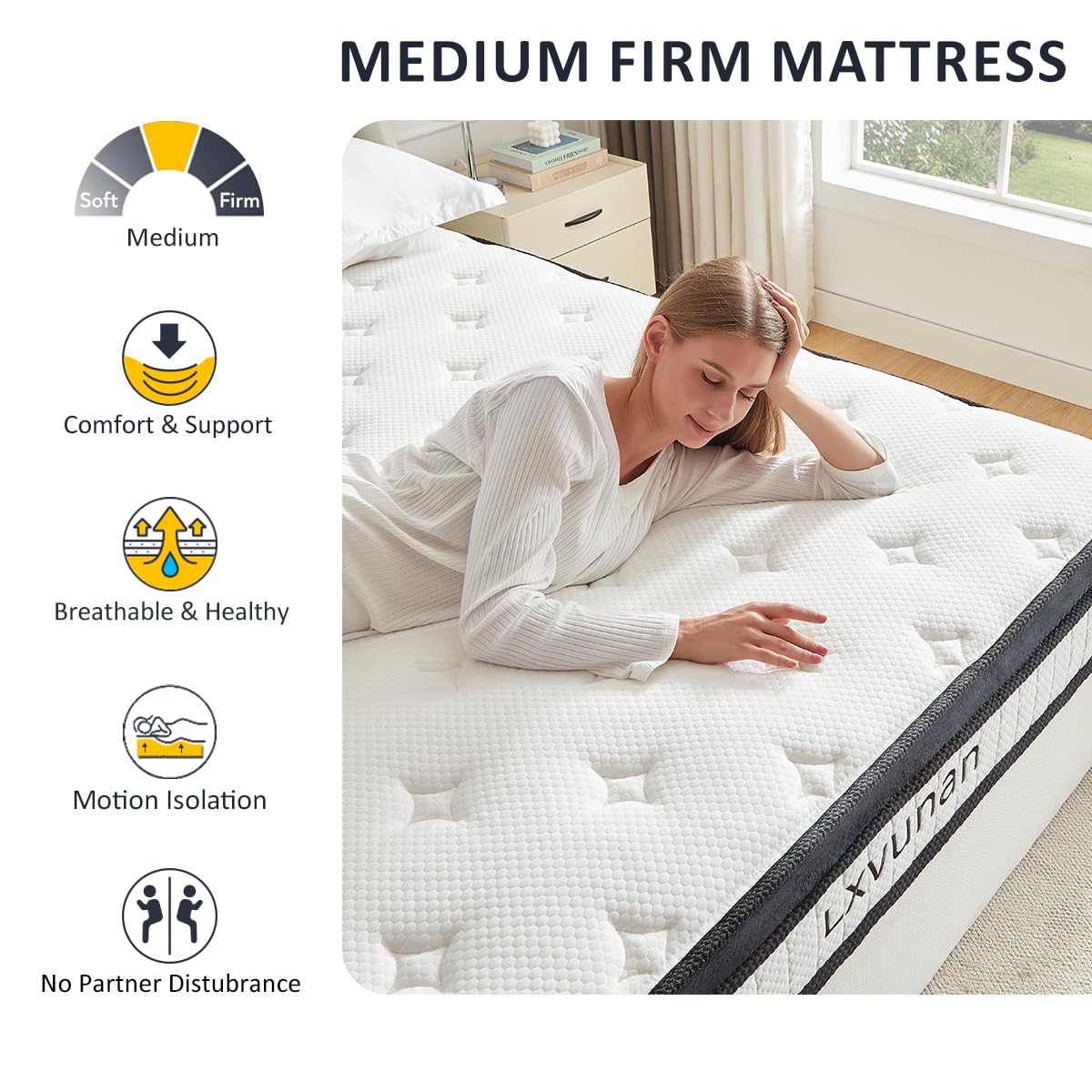 Lxvunan Full Size Mattress, 10 Inch Mixed Full-Size Boxed Mattress, Memory Sponge, and Independent Bagged Spring, Medium Hardness, Soft and Comfortable, Suitable for Guest Room Mattresses