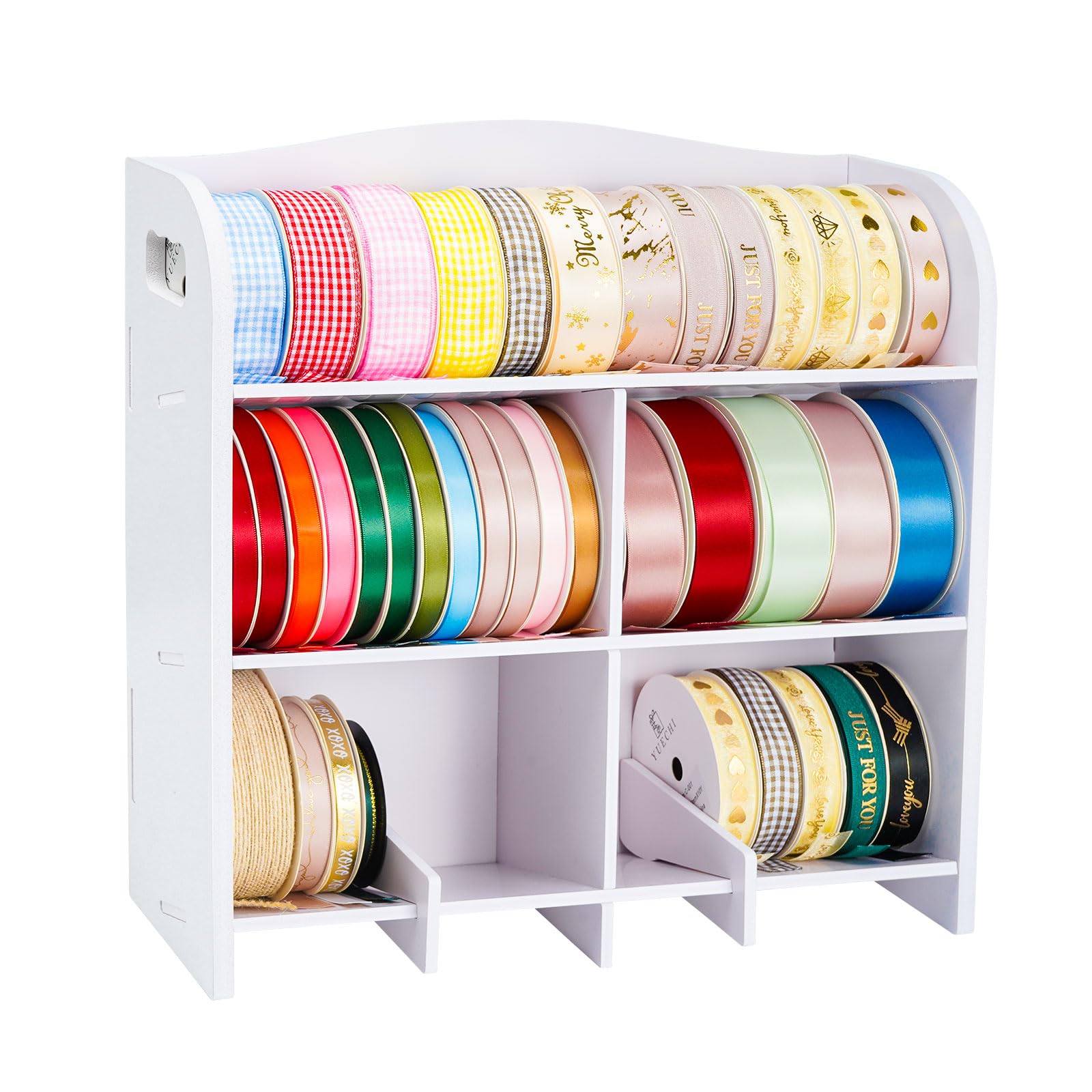 Krafetto Ribbon Storage Organizer Rack, Wall-Mountable Ribbon Holder Rack for Craft Room, Desktop Ribbon Spool Holder Organizer for Ribbons up to 4" in Diameter