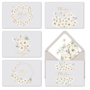 gooji 4x6 daisy thank you cards with envelopes floral thank you cards (bulk 20-pack) watercolor wildflower, bridal shower, baby shower, weddings, baptism, small business, thanksgiving