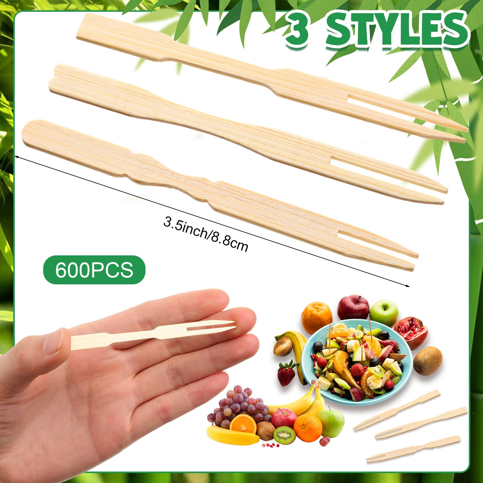 Skybooly 600 Pcs Bamboo Appetizer Forks 3.5 Inch Disposable Bamboo Cocktail Forks Small Charcuterie Forks Food Picks for Weddings, Party, Catering, Fruit, Cheese, Dessert