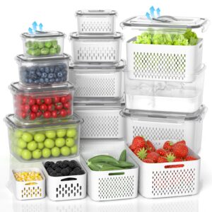 damynuo 10pack fruit storage containers for fridge - fridge organizers and storage with vent and handle lids, fruit containers for fridge with colander, refrigerator organizers and storage keep fresh