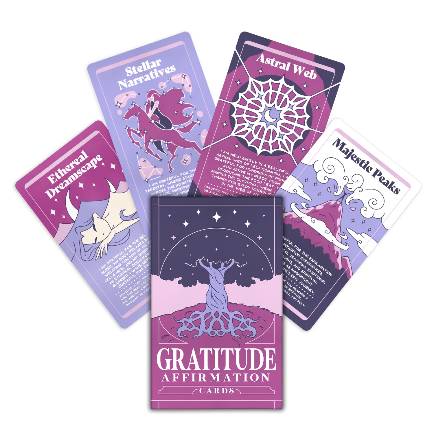 PURPLE CANYON Gratitude Cards for Women and Men | Positive Affirmations Cards for Daily Reflection and Thankfulness | Mindfulness Cards for Self Care | Beautiful 52 Card Deck in Shades of Purple