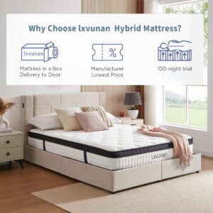 Lxvunan Queen Mattress, 10 Inch Box Mixed Mattress, Including Gel Memory Foam Mattress, Independent Bag Spring Mattress, Medium Hardness, Comfortable and Breathable