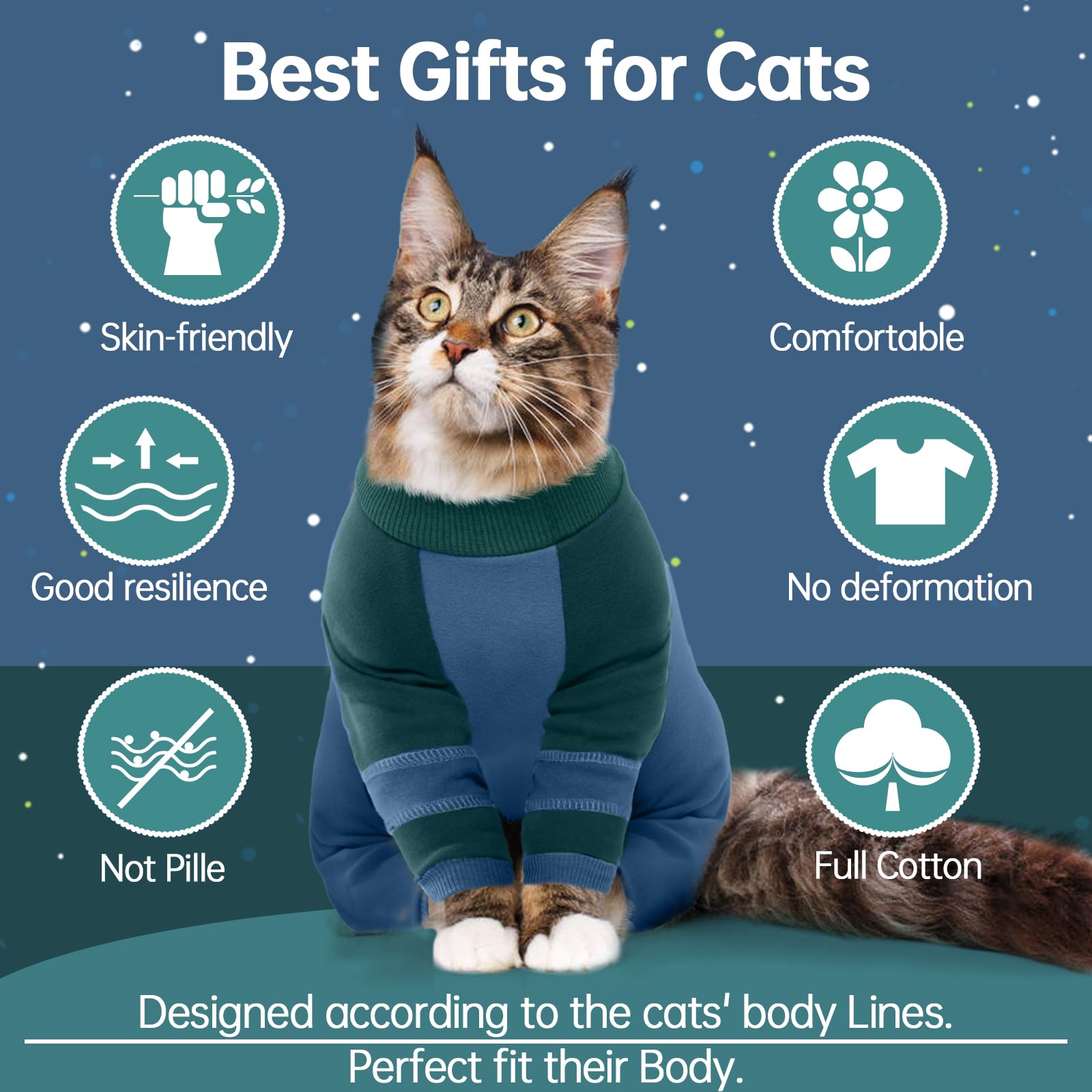 Sticky Hair Cat Clothes,Cat Recovery Suit Cat Pajamas for Cats Only, Sphynx Hairless Cats Sweater, Kitten Hair Sticky Onesie Cat Turtleneck, Anti-Licking or Skin Disease Recovery Suit for Cats