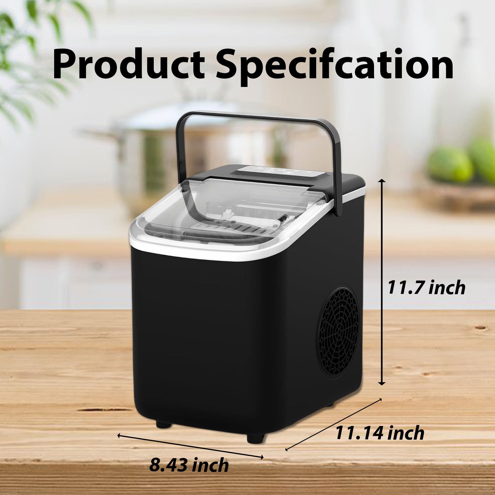 IcyByte Countertop Ice Maker, Fast 9 Cubes Ready in 6 Mins,26.5lbs/24Hrs, 2 Sizes of Bullet Ice, Portable Small Ice Machine with Self-Cleaning, Scoop, and Basket for Home/Kitchen/Camping/Office/Dorm