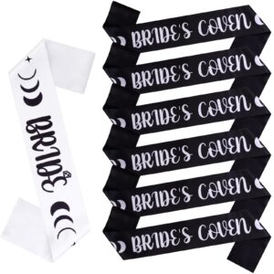 serencatcher halloween bachelorette party sashes, 7pcs halloween sash and bride’s coven sash white and black for witchy halloween bachelorette party halloween bridal shower decorations bride to be