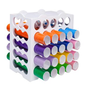 krafetto vinyl roll storage organizer rack, 25 holes | diameter 2", stackable vinyl roll holder, desktop art supply storage organizer for craft room