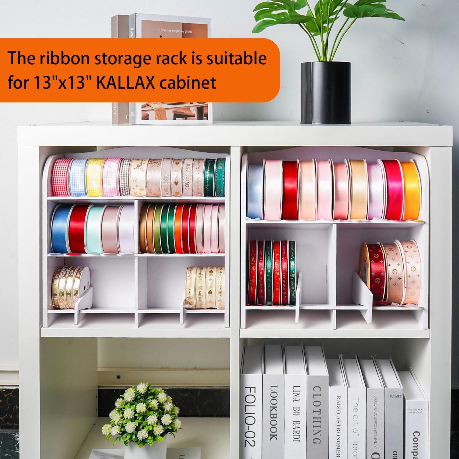 Krafetto Ribbon Storage Organizer Rack, Wall-Mountable Ribbon Holder Rack for Craft Room, Desktop Ribbon Spool Holder Organizer for Ribbons up to 4" in Diameter