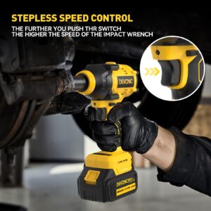 XGOLD DEVONIC Cordless Impact Wrench,750Ft-lb(980N.m) Brushless Impact Gun,2900RPM High Torque Impact Wrench,1/2 Inch with 3 Models,Charger & 6 Sockets, Power Impact Driver for Car Home