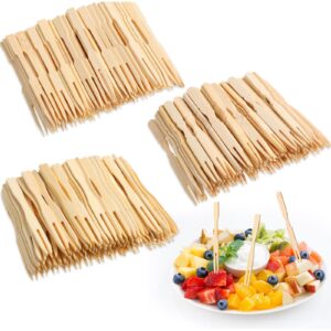 skybooly 600 pcs bamboo appetizer forks 3.5 inch disposable bamboo cocktail forks small charcuterie forks food picks for weddings, party, catering, fruit, cheese, dessert