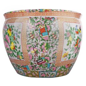 Oriental Furniture Warehouse Rose Medallion Asian Fishbowl Cachepot Planter for Indoor or Outdoor Garden