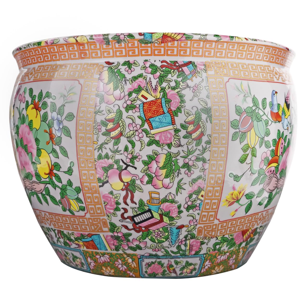 Oriental Furniture Warehouse Rose Medallion Asian Fishbowl Cachepot Planter for Indoor or Outdoor Garden