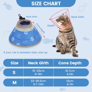 IDOGCHEW Cat Cone Collar Soft, Cat Cones to Stop Licking, Adjustable Cat Cone Water Resistant, Foldable, Adjustable, Lightweight (Blue Fish, Small)