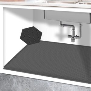 25” x 19” waterproof under sink mat for bathroom/kitchen - silicone cabinet liner shelf protector organizer,leaks flexible drip tray- holds 3.5 gallons - dark gray