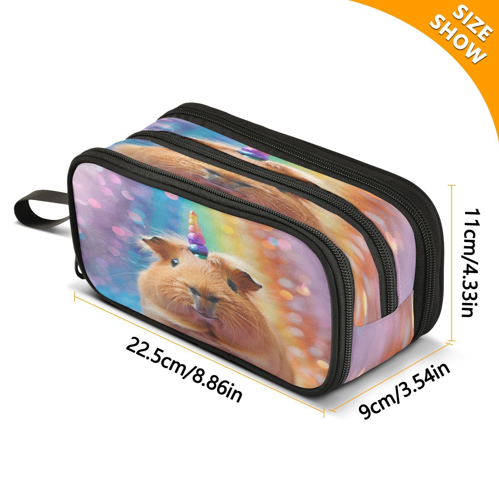 BOENLE Rainbow Guinea Pig Unicorn Pencil Case Box Boys Girls Large Pencil Pouch Zipper Compartments Big Capacity Stationery Pen Bag Organizer Kids Teens Adults School