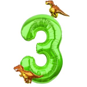 lebery dinosaur number 3 ballloon, 40 inch green number 3 balloon, mini dino foil balloons baby dinosaur balloons for kid dino theme jungle 3rd birthday baby shower party decorations