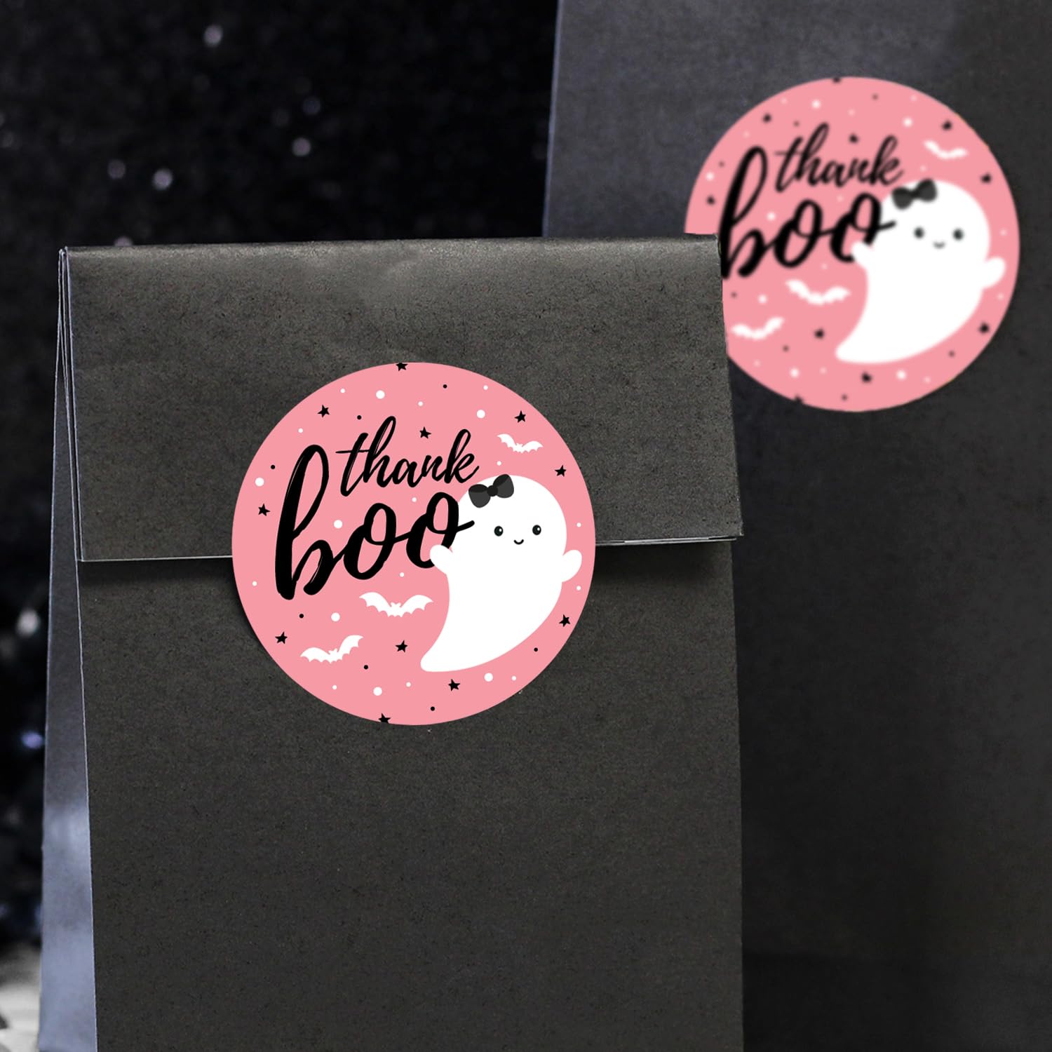 Pink A Little Boo is Almost Due Girl Baby Shower Thank You Card Stickers, Halloween Baby Shower Party Favor Bag Labels - 40 Count