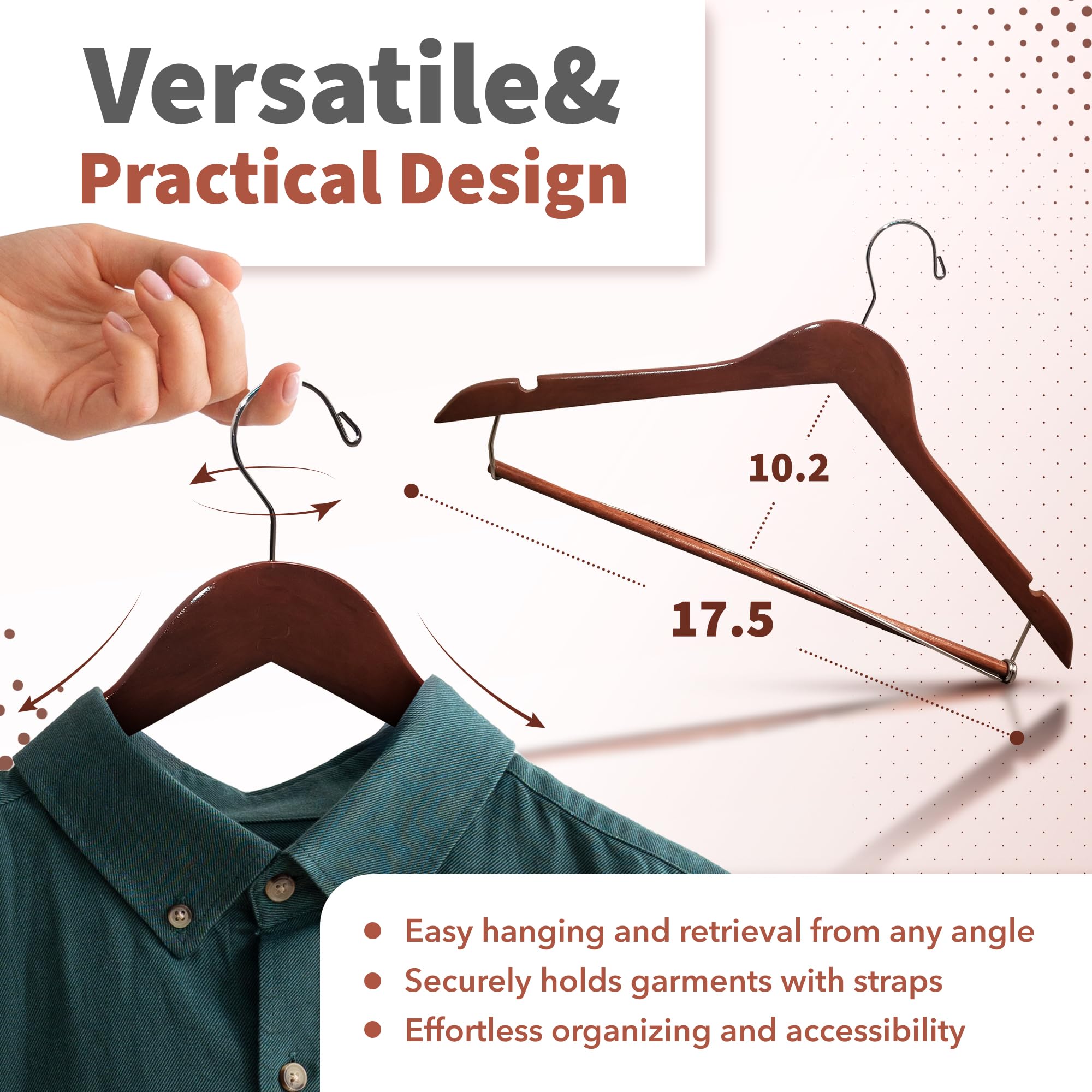 DEILSY™ Suit Hangers for Men with Open Bar 5 Pack - Premium Brown Wooden Pants Hangers - Durable Suit Hangers for Closet Organization - Jacket Hanger Wide Thick Hangers Wood Clothes Hangers