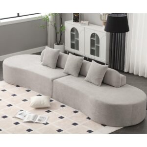 vnndenest 130" modular sectional sofa，terrycloth fabric modern minimalist sofa, comfy upholstered curved sofa with 3 pillows, luxury 4 seater couch for living room, apartment, free installation，grey