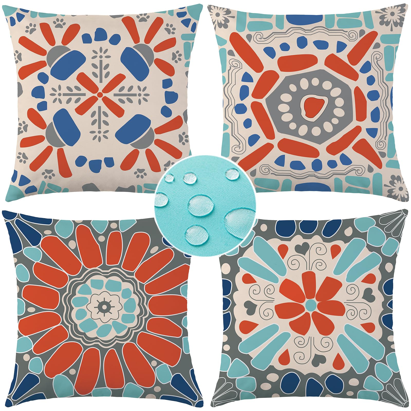 Mimkus Outdoor Waterproof Pillow Covers 18x18 Set of 4 Decorative Throw Pillow Covers Boho Geometric Cushion Covers for Couch Garden Patio Home Decor