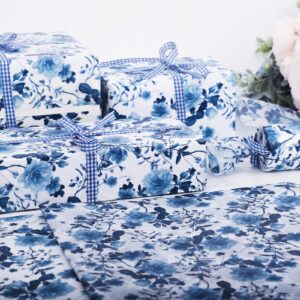 100 Sheets Blue White Floral Tissue Paper, Chinoiserie Style Gift Wrapping Paper Peony Printed DIY Art Craft Paper for Wedding Birthday Bridal Shower Party Favors, 20 x 14 Inch