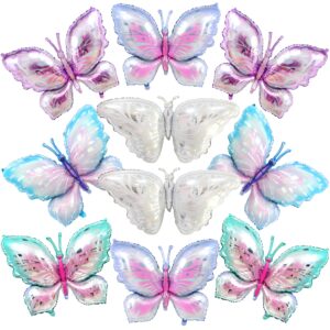 ropcia 10 pcs butterfly balloons, gradient giant butterfly foil mylar balloon butterfly birthday decorations for butterfly theme birthday party wedding shower party decoration supplies