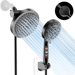 ultrtxenova shower head with handheld spray combo, high pressure black shower head with filters 10-mode rainfall double shower head 78" hose