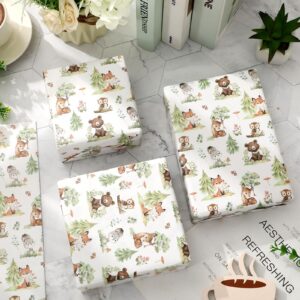 JarThenaAMCS 6 Sheets Woodland Animal Wrapping Paper -Not Roll- Watercolor Forest Jungle Animal Gift Wrap Paper Folded Flat DIY Art Craft Paper for Party Packaging, 39.4 x 27.6 Inch