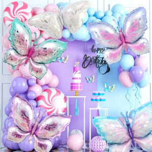 ROPCIA 10 PCS Butterfly Balloons, Gradient Giant Butterfly Foil Mylar Balloon Butterfly Birthday Decorations for Butterfly Theme Birthday Party Wedding Shower Party Decoration Supplies