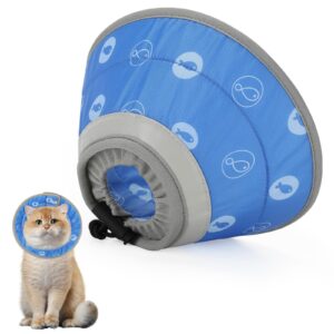 idogchew cat cone collar soft, cat cones to stop licking, adjustable cat cone water resistant, foldable, adjustable, lightweight (blue fish, small)