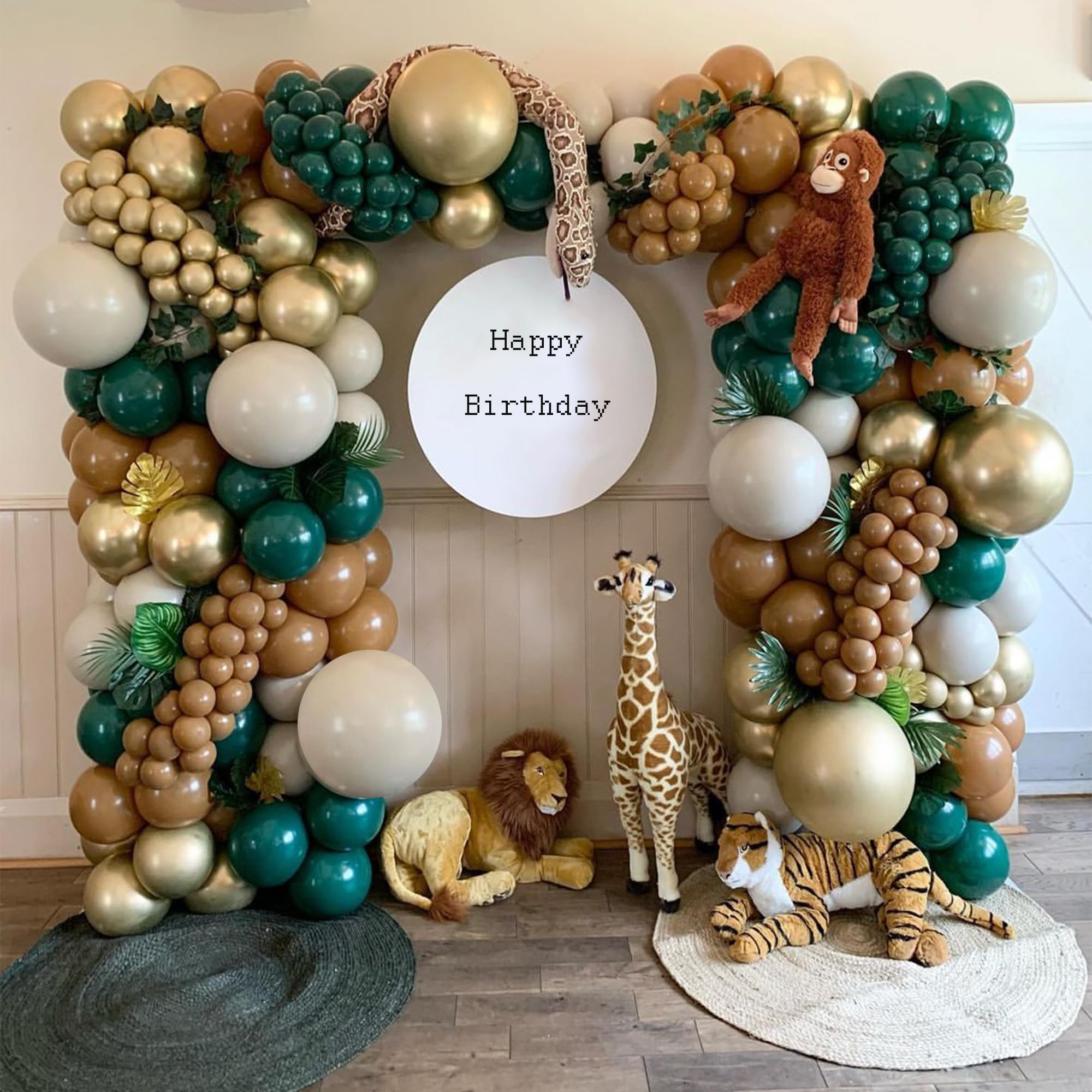 179 PCS Safari Jungle Balloon Garland Arch Kit Sage Green and Brown Balloons with Animal Print Balloons for Wild One Woodland Birthday Party Supplies Safari Baby Shower Decorations (Safari Jungle)