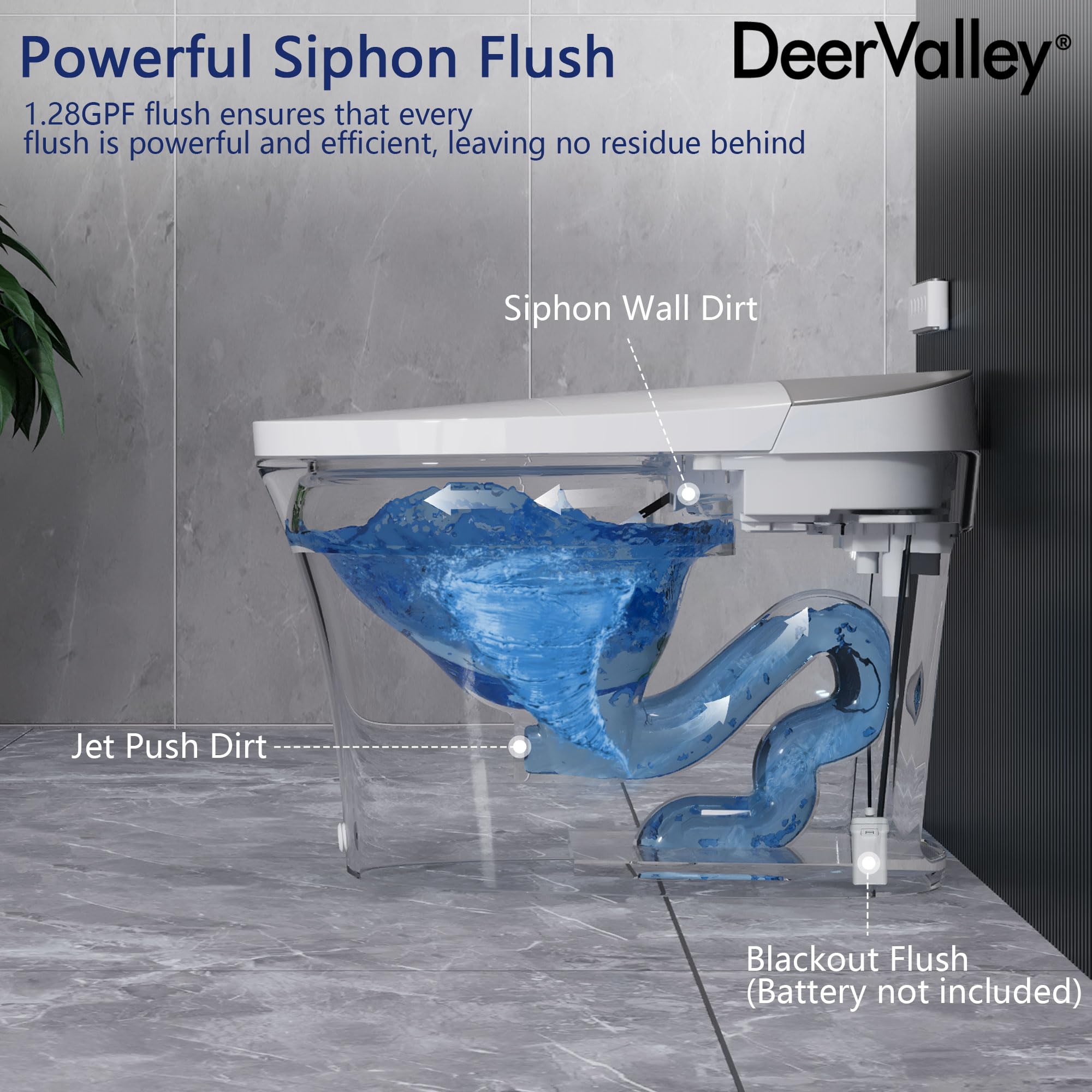 DeerValley Luxury Smart Toilet w/Bidet Built-In, Elongated Tankless Toilet with Automatic Flush, Heated Toilet Seat, Instant Bidet Warm Water and Dryer, Night Light and Remote Control