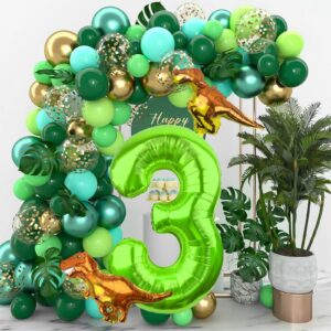 LEBERY Dinosaur Number 3 Ballloon, 40 Inch Green Number 3 Balloon, Mini Dino Foil Balloons Baby Dinosaur Balloons for Kid Dino Theme Jungle 3rd Birthday Baby Shower Party Decorations