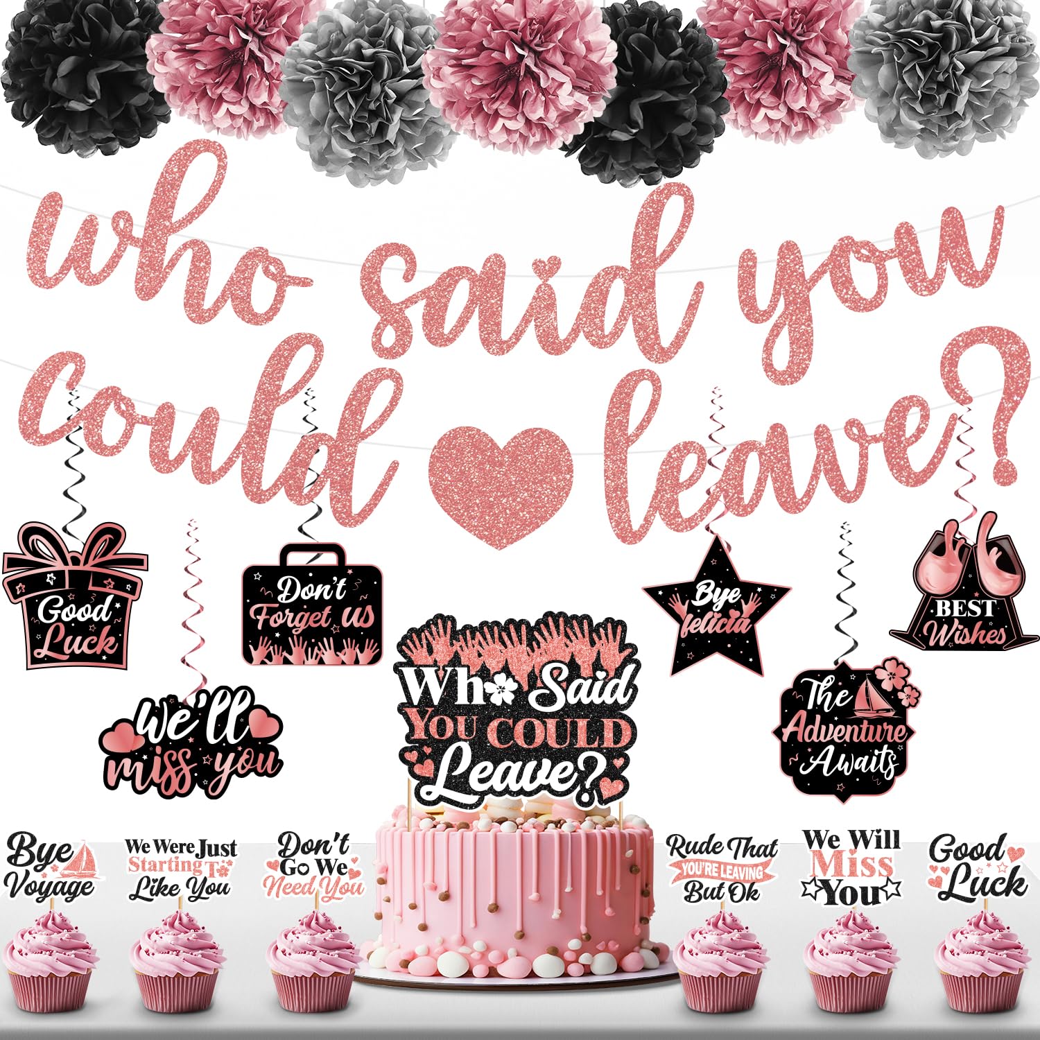 MAMFEOV Going Away Party Decorations Rose Gold Who Said You Could Leave Banner, Retirement Decor, Graduation Farewell and Goodbye Celebration Coworkers Leaving Party Supplies