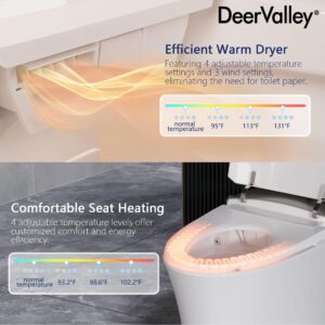 DeerValley Luxury Smart Toilet w/Bidet Built-In, Elongated Tankless Toilet with Automatic Flush, Heated Toilet Seat, Instant Bidet Warm Water and Dryer, Night Light and Remote Control